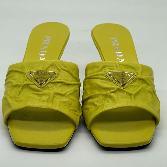 Prada | Shoes | Prada Signature Logo Antique Crinkled Leather Mules ...